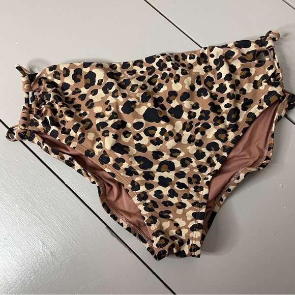 Swim | Leopard Bikini Bottoms Size L Side Cut Outs Cheeky Bottoms ...